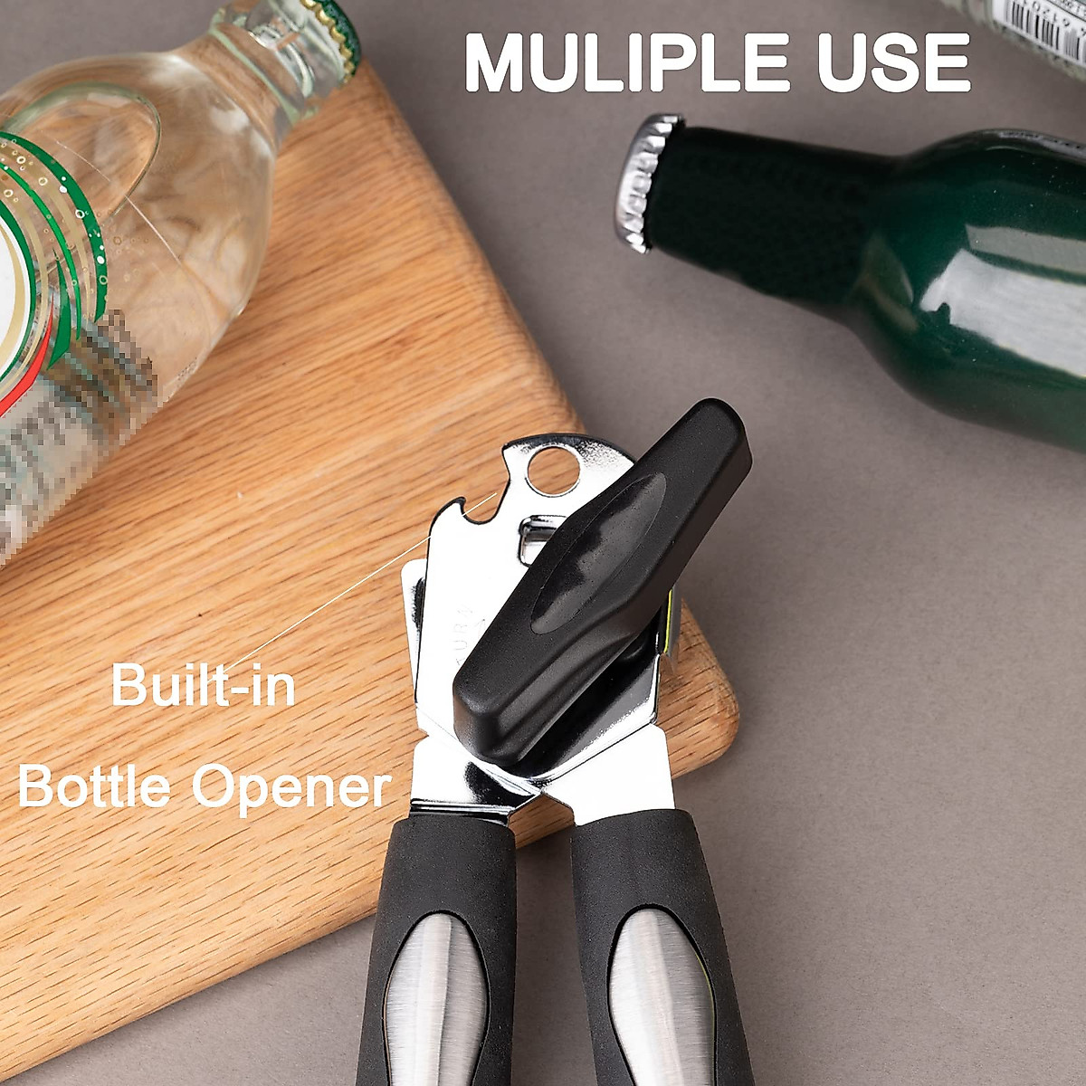 Obsoorth Manual Can Opener Smooth Edge Good Grips Stainless Steel Rust Proof Sharp Blade Heavy Duty Can Top Remover for Seniors with Arthritis and One handed Person, Black