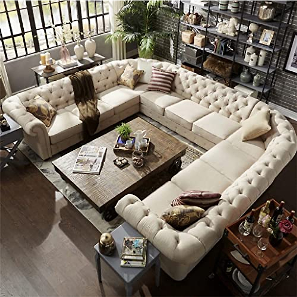 MJWDP 11-Seat Sectional Sofa Linen Sofa for Living Room (Color : D, Size : As Shown)