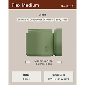 Cadence Travel Containers - Daily Routine Capsule Set - Magnetic Travel Capsules - For Shampoo, Conditioner, Body Wash, Pills, and More - 4 Flex Mediums (1.32oz) & 3 Flex Smalls (0.56oz) - Petal