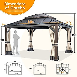 Warmally 12'×14' Hardtop Gazebo with Stable Support Posts, Outdoor Metal Gazebo with Nettings and Curtains Fast-Splicing Aluminum Structure for Patio Backyard Deck and Lawns