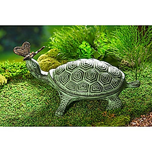 Evergreen Garden Beautiful Summer Turtle and Butterfly Metal Garden Statue - 9 x 14 x 7 Inches Fade and Weather Resistant Outdoor Decoration for Homes, Yards and Gardens