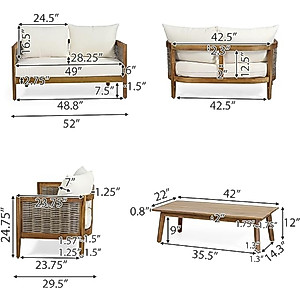 Merax Patio Furniture 5-Piece Outdoor Acacia Wood Wicker Conversation Set with 3 Seater Sofa,Loveseat,2 Chairs and Coffetable for Backyard, Beige