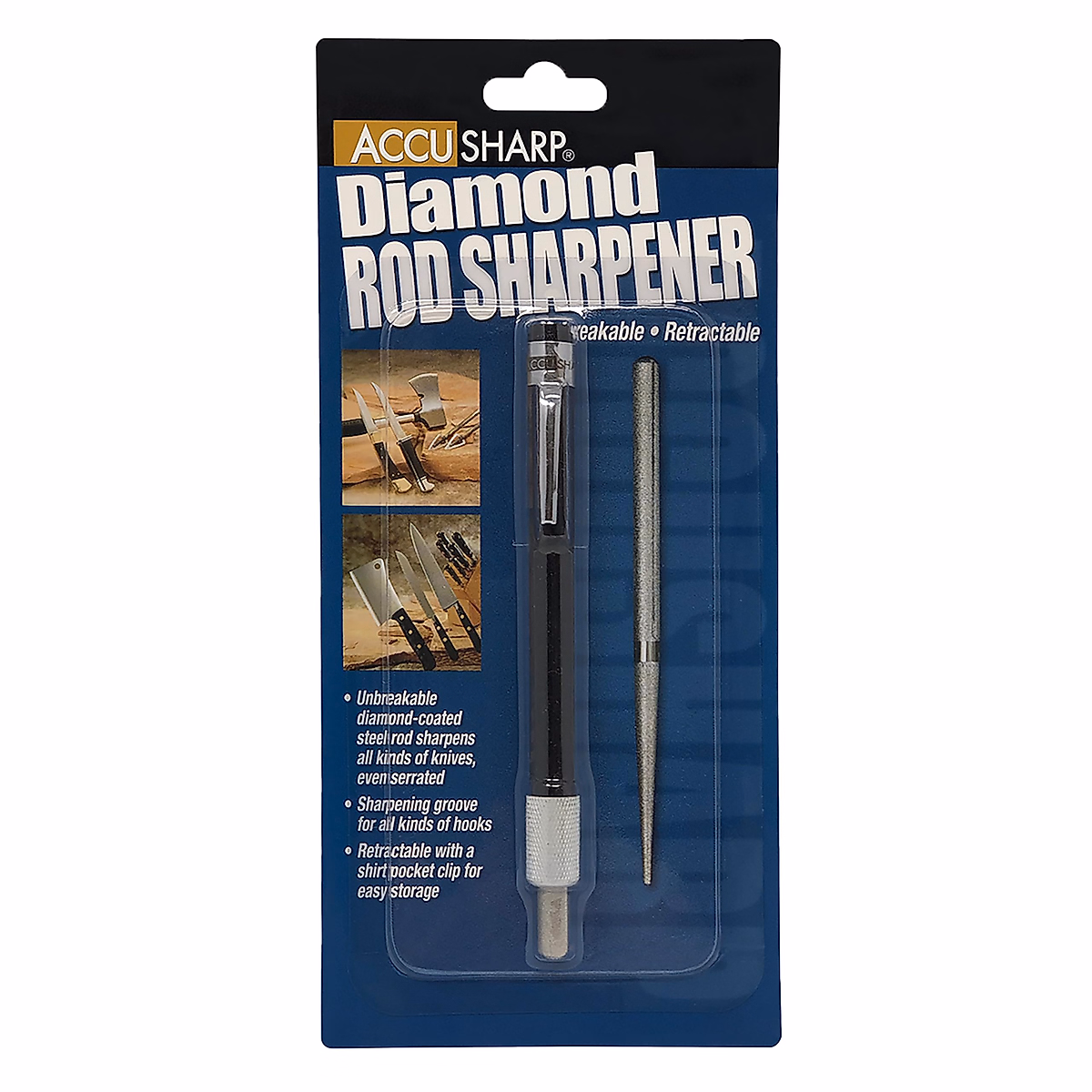 AccuSharp Professional Dual Rod Knife Sharpener, Retractable Diamond-Coated Steel Rod, Sharpens, Restores, Repairs & Hones Straight & Serrated Knives