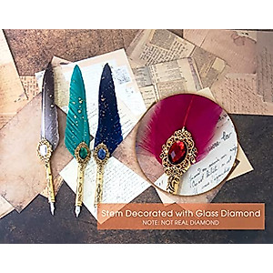 Jubapoz Feather Pen Calligraphy Pen and Ink Set Antique Platinum Quill Pens with Ink for Writing, Drawing, Signature, Wedding, Birthday Gifts, Retro Decor (Navy Blue+Golden)