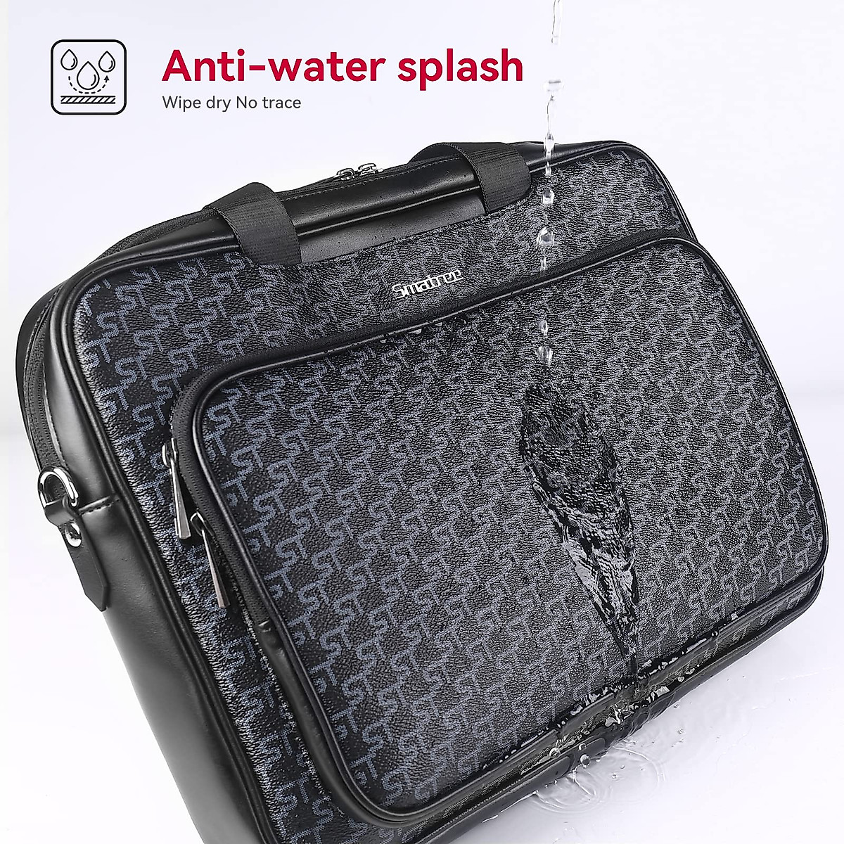 Smatree 13-14inch Logo Print Canvas Laptop Leather Briefcase for 13-14inch MacBook Air Bag,14inch Dell Inspiron Leather Briefcase for Men,14inch Leather Laptop Bag for Men,Black Blue