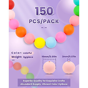 150PCS FIVEIZERO Silicone Beads 15mm for Keychain Making, Bulk Rubber Beads for DIY Crafts, Bracelets, and Necklaces - Silicone Beads Bulk, Keychain Beads, Rubber Beads for Pens.(Black)