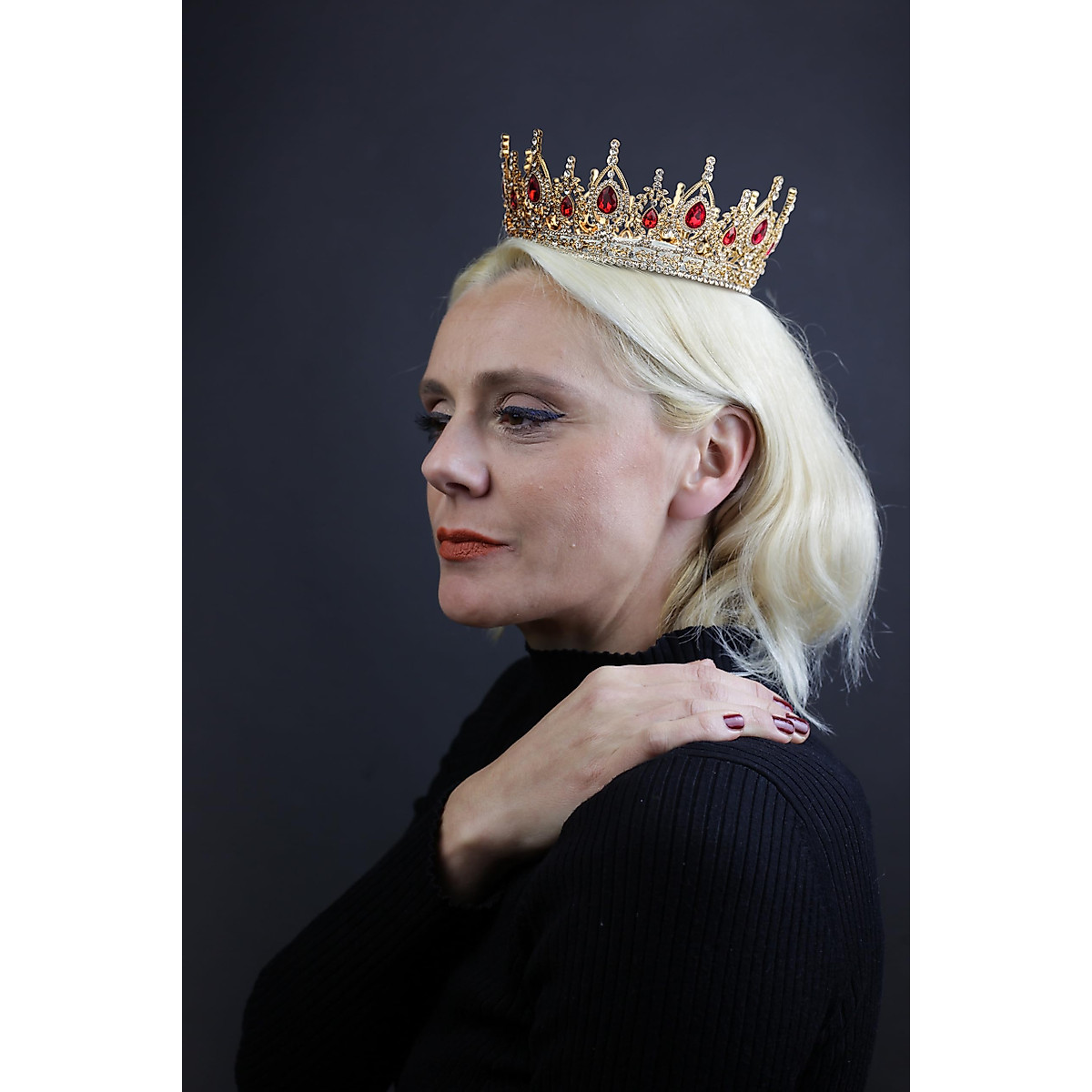 SWEETV Royal Queen Crown, Wedding Tiara for Bride, Rhinestone Tiaras and Crowns for Women, Costume Headpiece for Birthday Cosplay Party Celebration,Red, Bailey