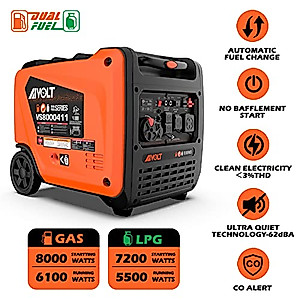 AIVOLT 8000 Watts Dual Fuel Portable Inverter Generator Super Quiet Gas Propane Powered Electric Start Outdoor Generator for Home Back Up Travel RV Camping, 50 State Approved