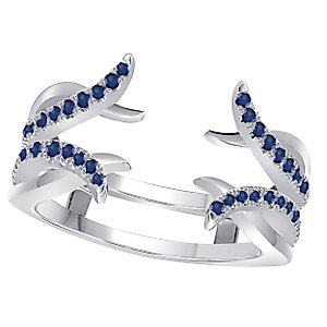 DS Jewels Women 14K Gold Plated Alloy CZ Blue Sapphire Solitaire Ring Guard Wrap Enhancer Jacket Wedding Engagement Ring Size 4 to 11