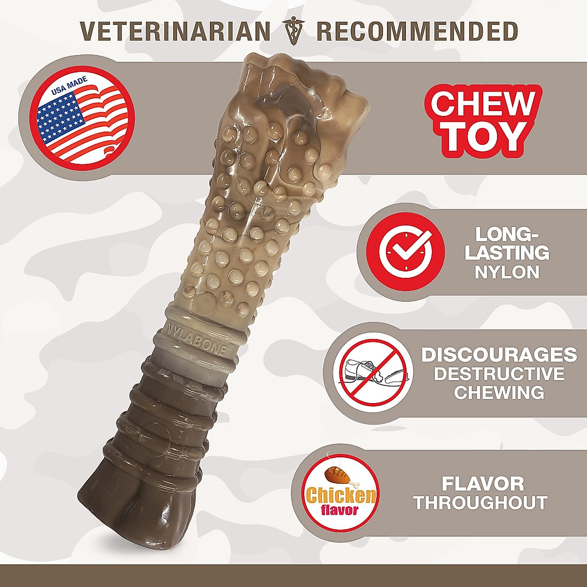 Nylabone Power Chew Camo Dog Toy - Dog Toys for Aggressive Chewers - Indestructible Dog Toys for Aggressive Chewers Large Breed - For Extra Large Dogs - Chicken Flavor X-Large/Souper - 50+ lbs.