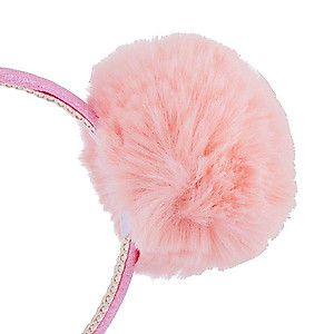LUX ACCESSORIES Halloween Pink Glitter Faux Fur Pom Cat Ear Puff Ear Headband