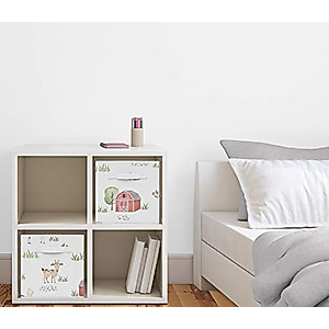 Sweet Jojo Designs Farm Animals Foldable Fabric Storage Cube Bins Boxes Organizer Toys Kids Baby Childrens - Set of 2 - Watercolor Farmhouse Horse Cow Sheep Pig