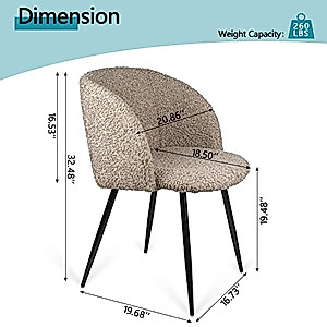 Homtique Modern Dining Chairs Set of 2, Upholstered Sherpa Accent Chair, Leisure Chair with Armrest and Black Metal Legs, Comfy Side Chair Armchair for Kitchen Dining Living Room Vanity (Light Brown)