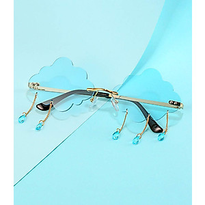 BOJOD Rimless Cloud Sunglasses For Women Trendy Disco Festival Glasses Vintage 90s Sunglasses Funny Cloud BLUE Halloween
