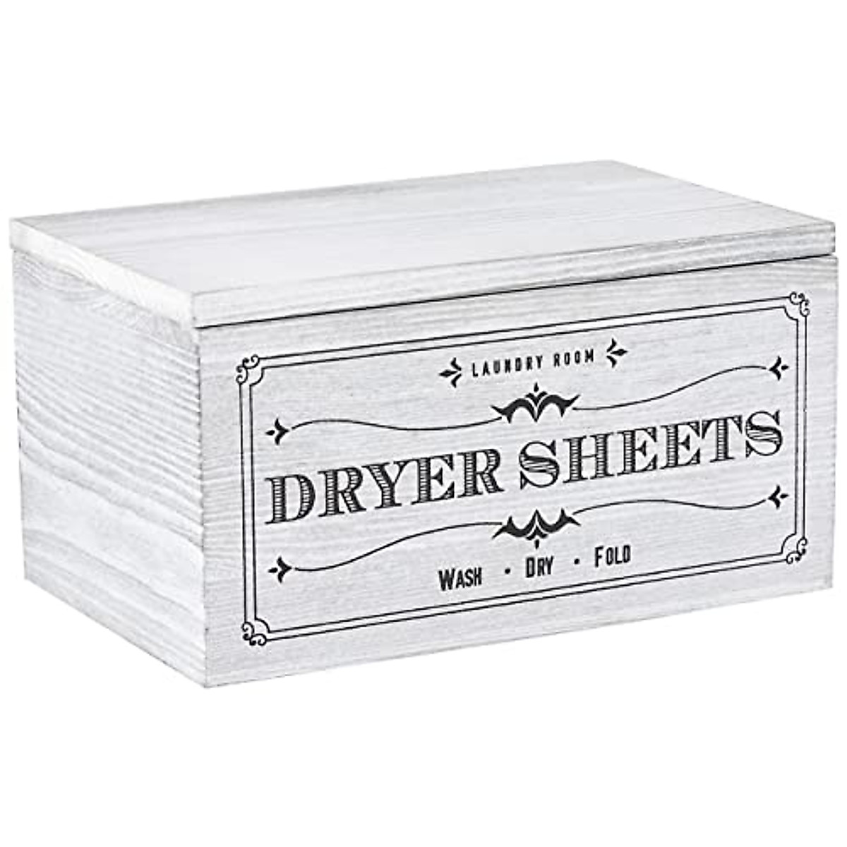 Dryer Sheet Holder for Laundry Room | Wooden Box Dryer Sheet Dispenser | Farmhouse Laundry Room Decor Accessories | Dryer Sheet Container with Lid | Laundry Room Organization Storage Container (Grayish White)| Laundry Softener Dispenser Sheets
