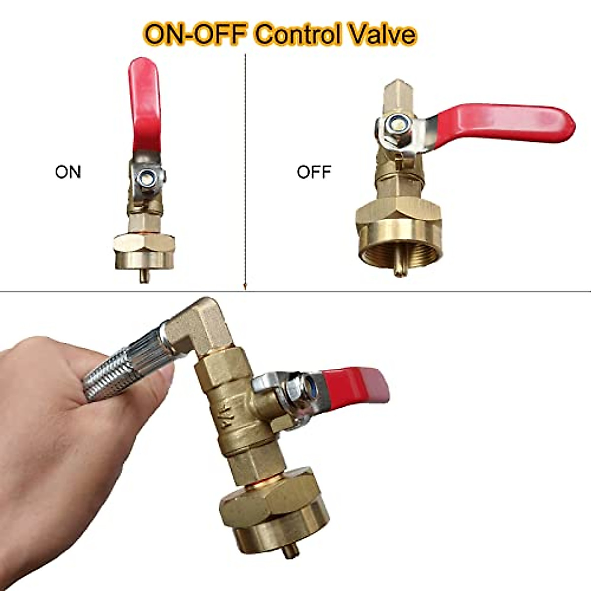 4FT/48 Inch Propane Refill Adapter Hose with Gauge Stainless Braided QCC1 Type Inlet Extension Propane Refill Hose with ON/Off Control Valve for 1LB Propane Gas Tank 350PSI High Pressure Camping