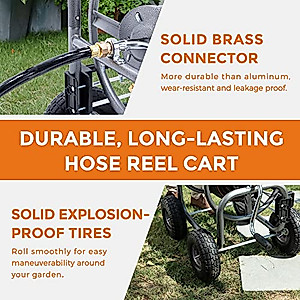 Giraffe Hybrid Lightweight 5/8 in. x 100 ft Garden Hose, Heavy Duty Hose Reel Cart, 250-Feet Capacity