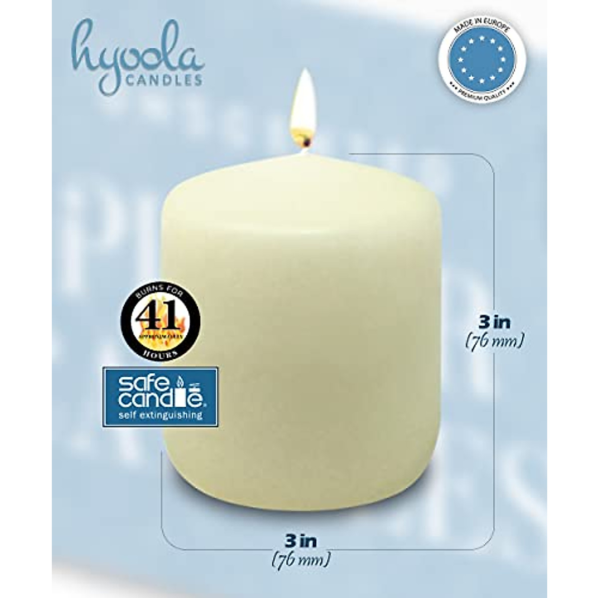 HYOOLA Ivory Pillar Candles 3x3 Inch - Unscented Pillar Candles - 6-Pack - European Made