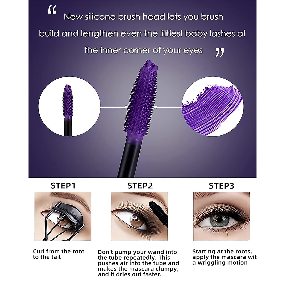 5D Purple Mascara Volume and Length -1Pcs Waterproof Smudge-Proof Color Mascara for Eyelashes, Volumizing Curling Defining Eye Lashes, Longwear Fiber Colored Mascara for Women Girl Eye Makeup