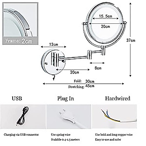 YSOLDA 8 Inch Dual Sided Wall Mounted Lighted Makeup Vanity Mirror with LED, 1X/10X Magnifying and 360° Swivel Extendable Cosmetic Mirror, Wall Mirror for Bathroom Shaving,Nickel,Hard Wired