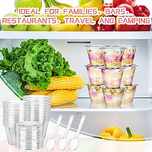 200 Pcs 9 oz Disposable Overnight Oats Jars Container with Lids and Spoons Set, Include 100 Pieces Plastic Yogurt Parfait Cups with Lids and 100 Pcs Spoons for Breakfast Snack Fruit, Veggies and Dips