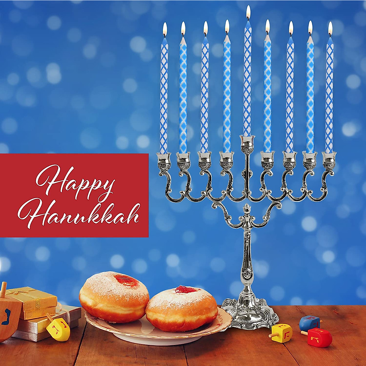 Dripless Chanukah Candles Standard Size - Diamond Etched Blue & White Hanukkah Candles Fits Most Menorahs - Premium Quality Wax - 45 Count for All 8 Nights of Hanukkah - by Ner Mitzvah