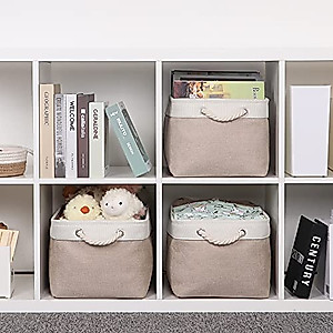 Bidtakay Baskets Large Fabric Storage Bins with Handles [3-Pack] Collapsible Storage Basket for Shelves 15 X 11 X 9.5 inches Canvas Bins for Storage Closet Organization (White&Beige)