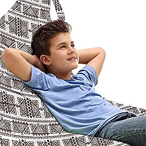 Ambesonne Ethnic Lounger Chair Bag, Vintage Theme of Oriental Motifs Rustic and Old Concept Drawn by Hand, High Capacity Storage with Handle Container, Lounger Size, Brown and White
