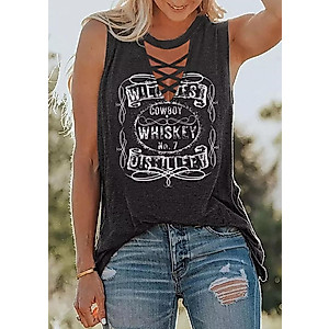 Cowboy Whiskey Criss-Cross Hollow Out Tank Tops Womens Summer Sexy Deep V Neck Tank Casual Loose-Fit Sleeveless T Shirts(Dark Grey-02,2X-Large)