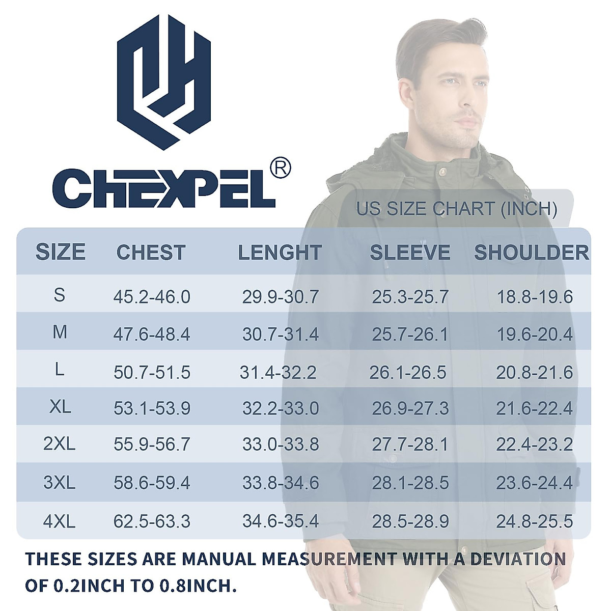 CHEXPEL Men's Cotton Military Jackets with Removable Hood Casual Winter Coat Windproof Work Outerwear Jackets Army Green XL