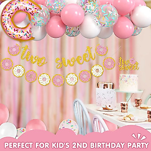 Levfla Two Sweet Donut Party Decoration Baby Second Birthday Glitter Doughnut Banner Cake Topper Sprinkles Balloons Kids Party Favor Ideas Supplies
