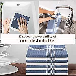 Urban Villa Dish Cloths Waffle Dish Cloths for Kitchen Indigo Blue/White Color Set of 8 Quick Drying Dish Cloths Highly Absorbent Cotton Size 12X12 Inches with Mitered Corners Kitchen Dish Towels
