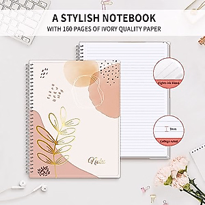 SUNEE Large Spiral Notebook, Journal For Women, Aesthetic Cute Abstract Notebook with Pockets, Flexible Cover, College Ruled Paper, 11" x 8-1/2", 80 Sheets - 160 Pages, for Work, School Supplies
