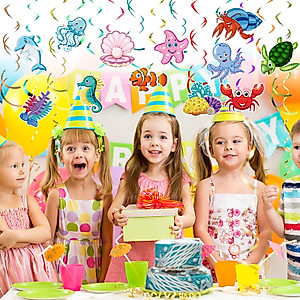 30 Pieces Sea Animals Hanging Swirl Decorations Under the Sea Birthday Party Ceiling Decor for Boys Girls Ocean Mermaid Creatures Baby Shower Tropic Fish Beach Party Favors Supplies