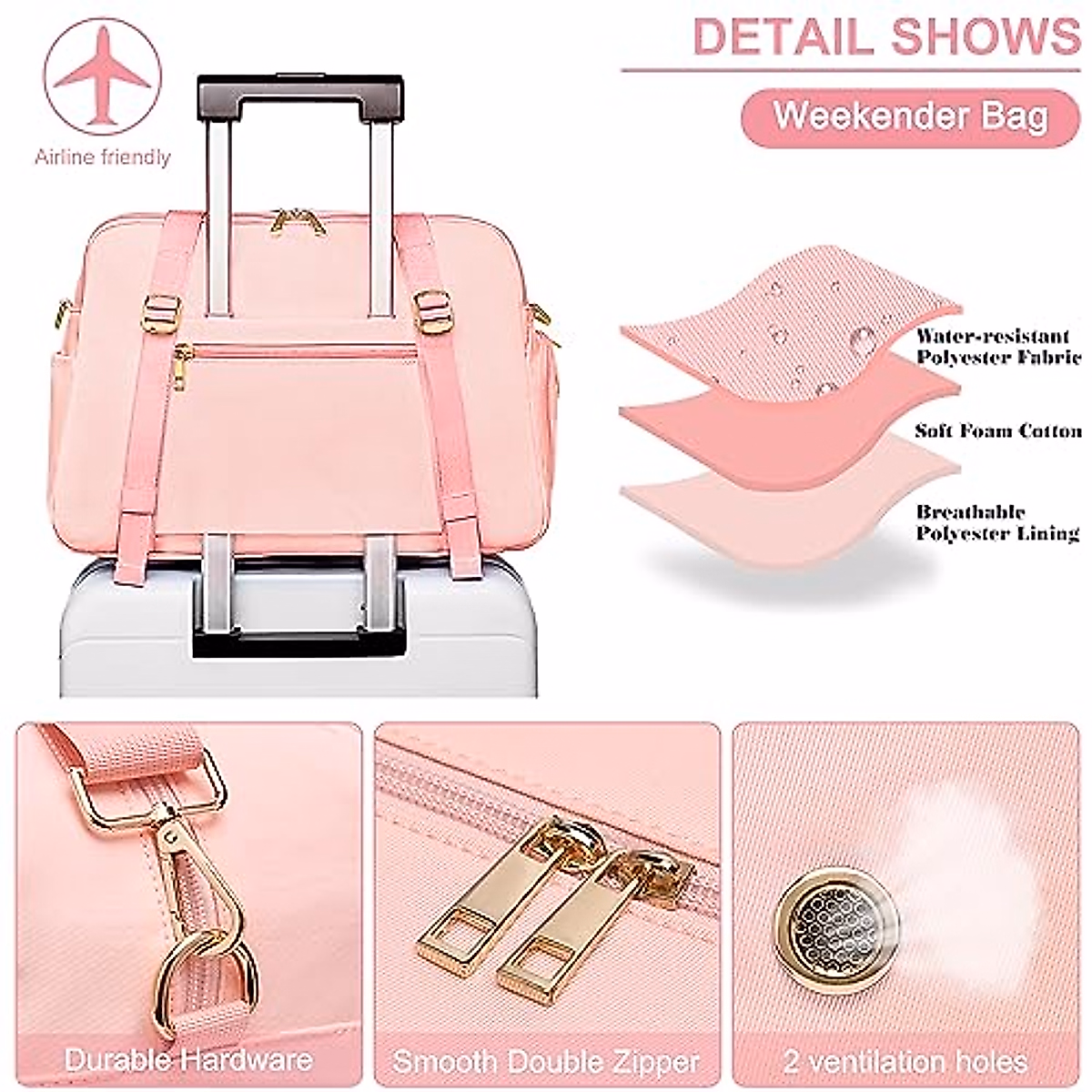 Sports Gym Bag for Women, Sport Duffle Workout Bags with Shoe Compartment & Wet Pocket, Small Womens Gym Bags, A-pink