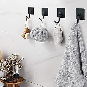 Adhesive Wall Hooks, Matte Black Stainless Steel Coat Hook, Heavy Duty Waterproof Towel Hooks for Hanging, Self-Adhesive Robe Shower Hooks, Bedroom Bathroom Kitchen Wall Mount Hooks - 8 Pack