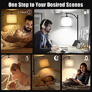 2024 LED Floor Lamps for Living Room, 12W 1200LM Modern Arc Floor Lamp with Remote & Adjustable Linen Lampshade, 12 Color Temperature Stepless Dimmable Tall Standing Lamp for Bedroom Office Reading