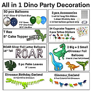 Emuya Dinosaur Party Decorations, Dinosaur Birthday Party Supplies for Boys Girls, Dino Party Decorations with Jurassic Park Themed, PDF Downloads, Godzilla T Rex Balloons, ROAR for Kids first, 2, 3, 4 year old (SILVER)