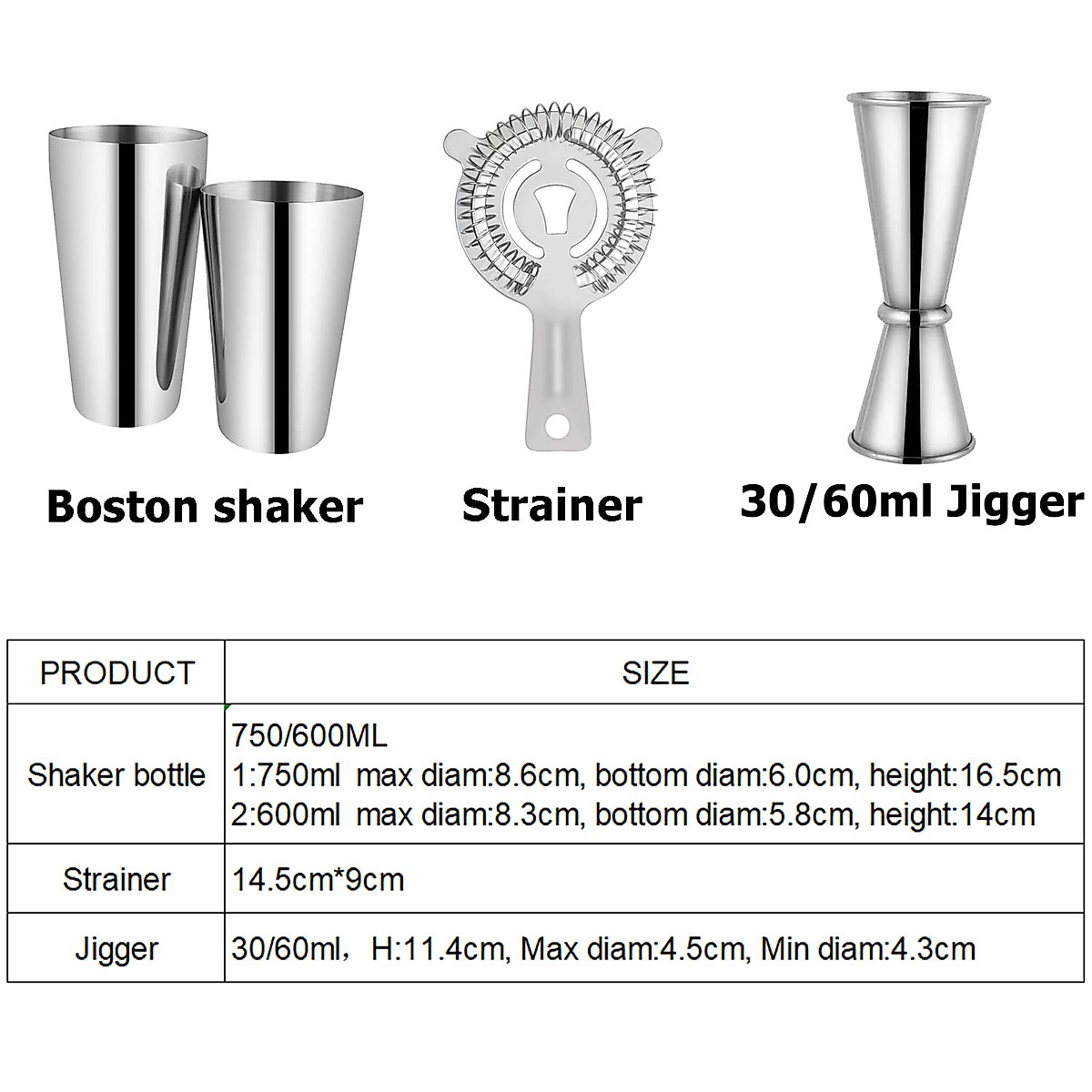 Boston Shaker Set Stainless Steel Cocktail Shaker Set 20oz & 25oz Martini Shakers Bartending Kit Drink Shaker Bar Tools for Drink Mixing with Strainer Jigger Recipes Booklet (5 Pieces)