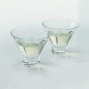 Viski Heavy Base Stemless Martini Glasses Set of 2 - Premium Short Crystal Cocktail Glass Gift Set, 7.5 oz.