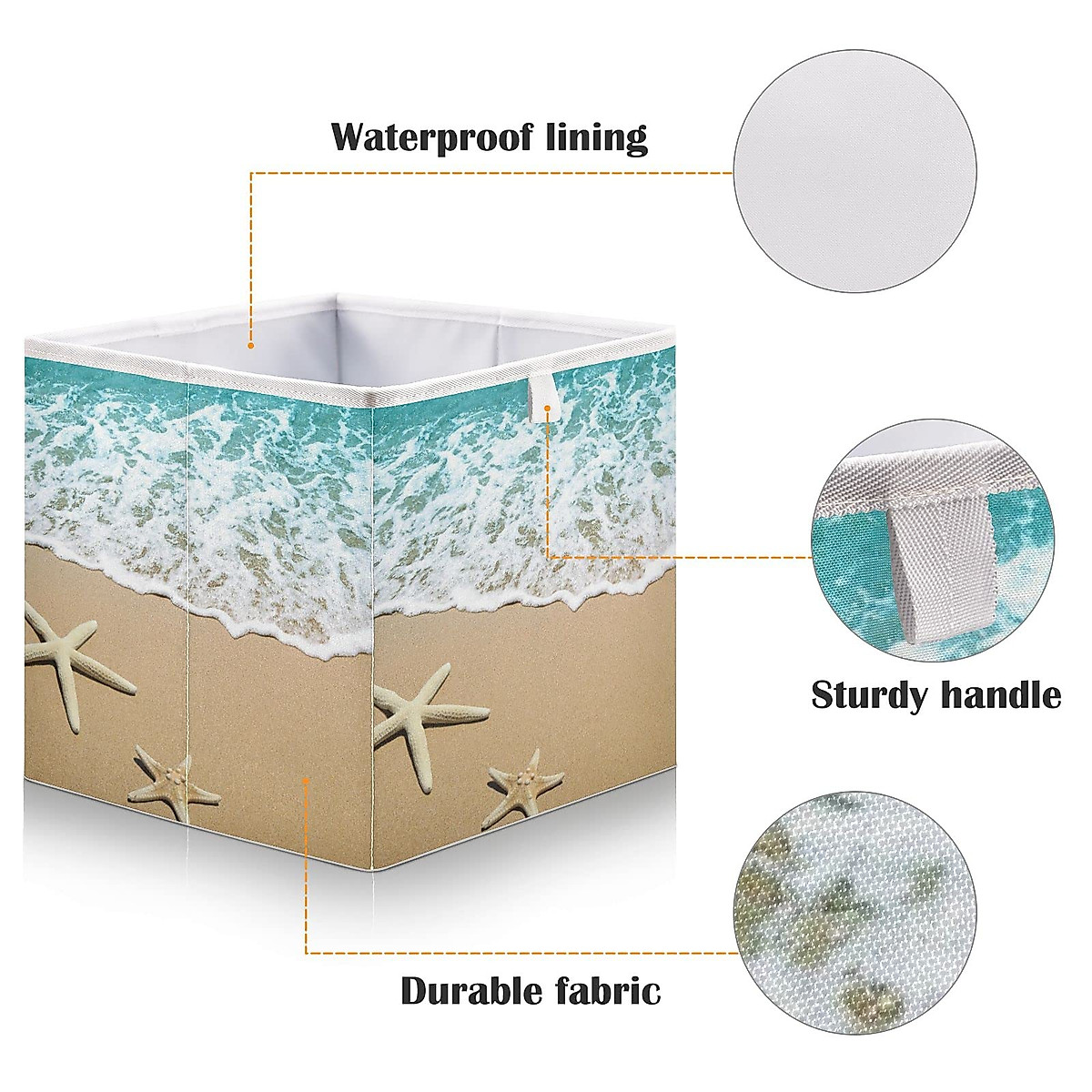 Kigai Storage Basket Summer Beach Shells Foldable Storage Bin 11 X 11 X 11 Inches Cube Storage Baskets Box for Shelves Closet Laundry Nursery Bedroom Home Decor