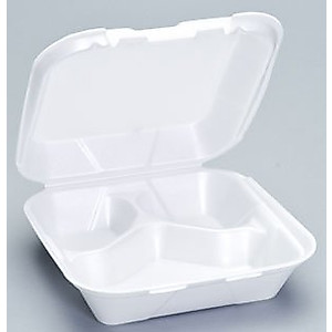 GEN-PAK CORP. Snap It Foam Container, 3-Comp, 8 1/4 X 8 X 3, White, 100/bag, 2 Bags/Carton