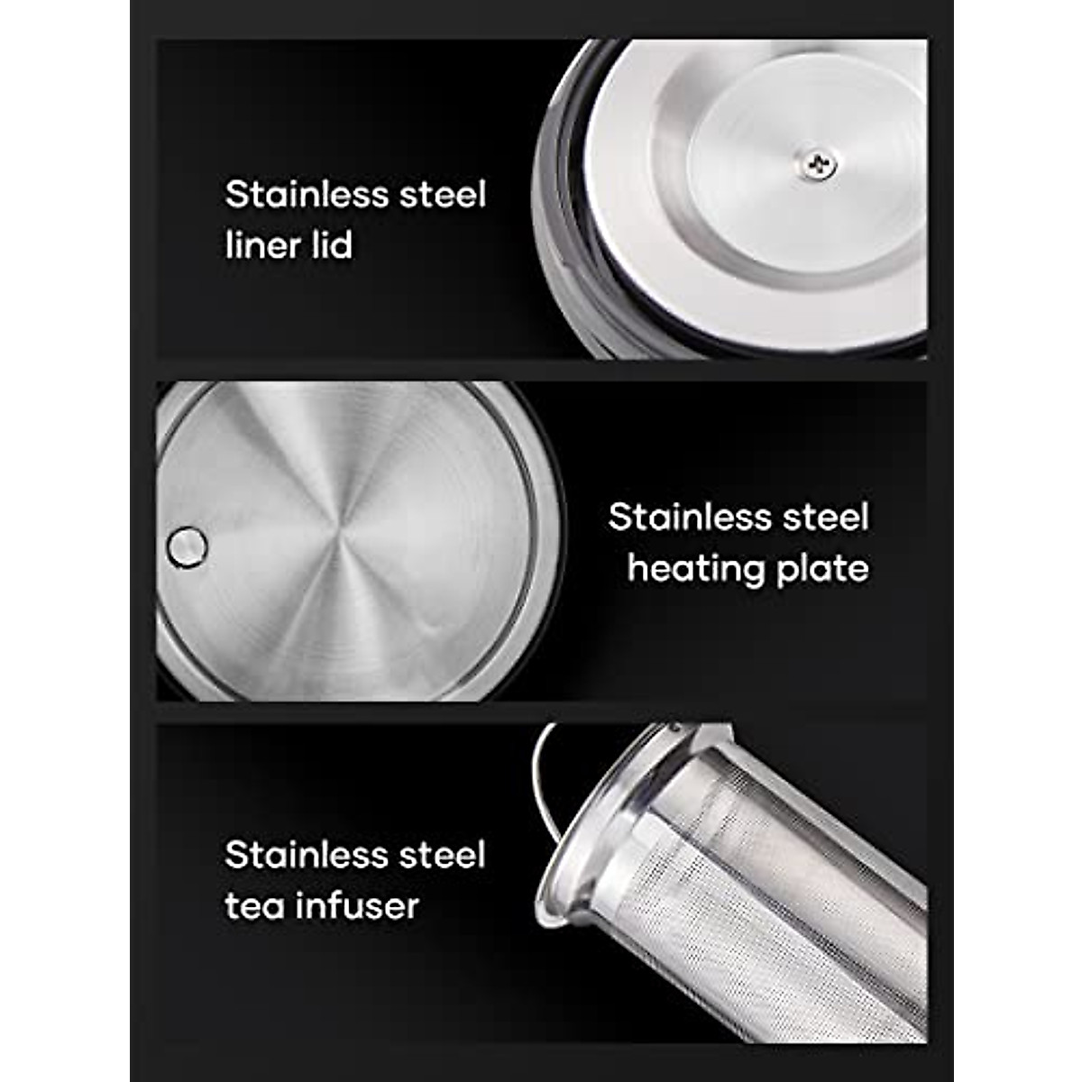 Electric Kettle, INTASTING Wide Opening Glass Kettle with Tea Infuser, 9 Smart Presets, Auto Memory, Mute, 1200W Fast Heating, BPA-Free, Easy to Clean, for Tea Bag, Dark Grey