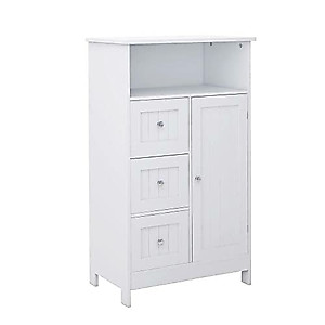 Nightstand Bedside Table Drawer Cabinet Storage 5 Drawers Dresser Furniture Bedroom Chest Of Organizer Bathtoom Cabinet Bathroom Standing Storage Cabinet With 3 Drawers And 1 Door-White Storage Tower