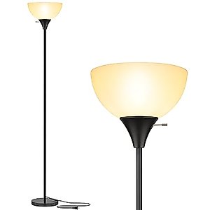 Coucrek Floor Lamp, LED Standing Lamps with White Plastic Shade, Black Modern Torchiere Floor Lamp, Tall Lamps for Living Room Dorm Bedroom Office, Rotary Switch, E26 Base, Bulb not Included