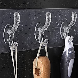 XGBYR Multifunctional Transparent 6 Hooks,Transparent Wall Hooks,Clear Plastic Hooks Self Adhesive,Heavy Duty Self Adhesive Hooks,Adhesive Row Hooks,Drill-Free Wall Hooks (1SET)
