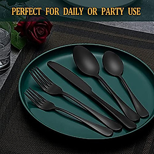 20 Piece Matte Black Silverware Set Service for 4,Stainless Steel Flatware Set,Kitchen Tableware Set,Cutlery Set for Home and Restaurant,Include Knife Fork Spoon Set,Satin Finish,Dishwasher Safe