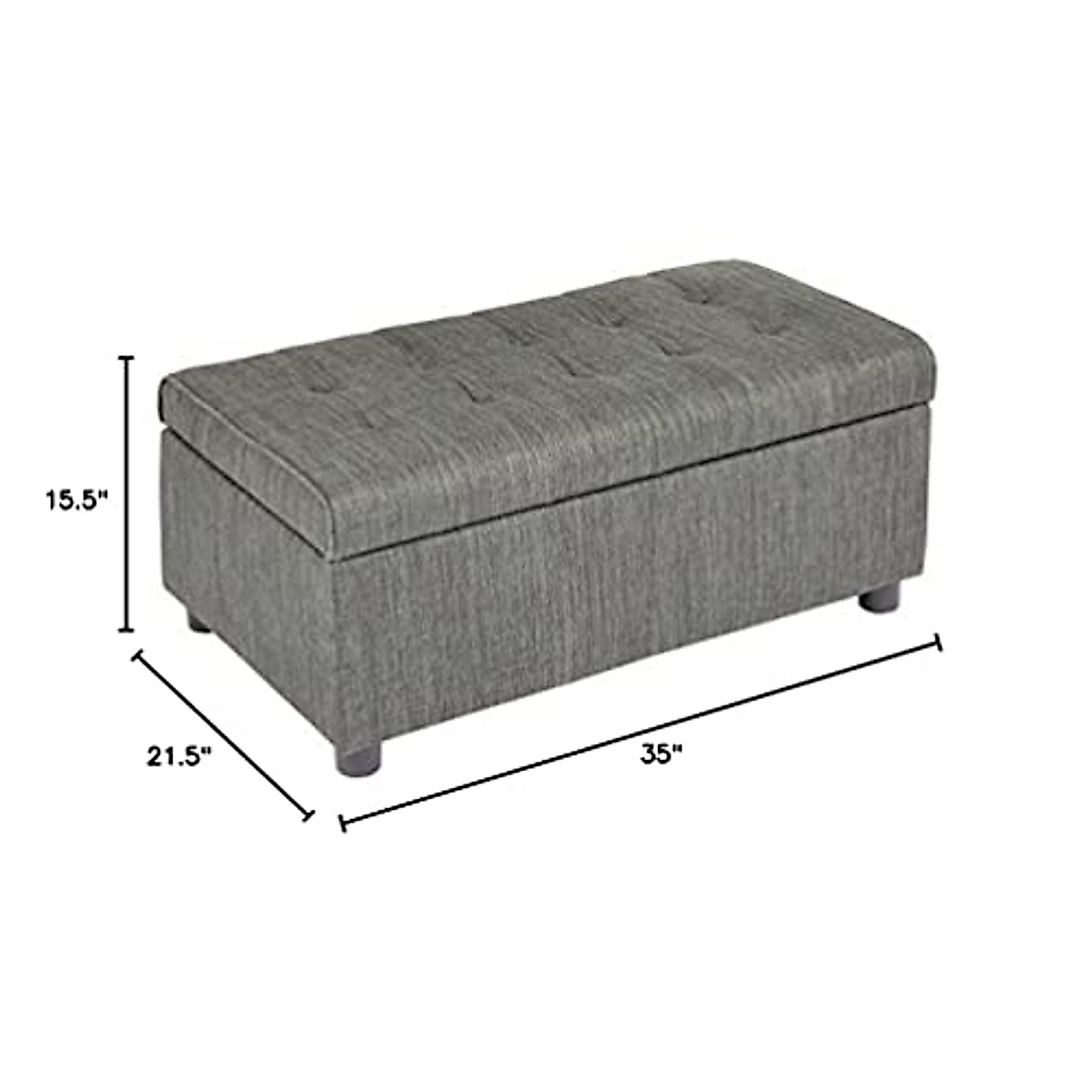 FIRST HILL FHW Arlos Rectangular Fabric Storage Ottoman with Tufted Design - Shadow Gray