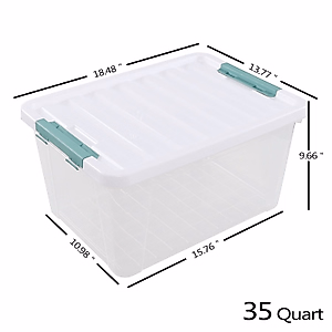 Yuright 6 Pack 35 Quart Latching Bin, Storage Box with Lid, Clear Plastic Storage Tote