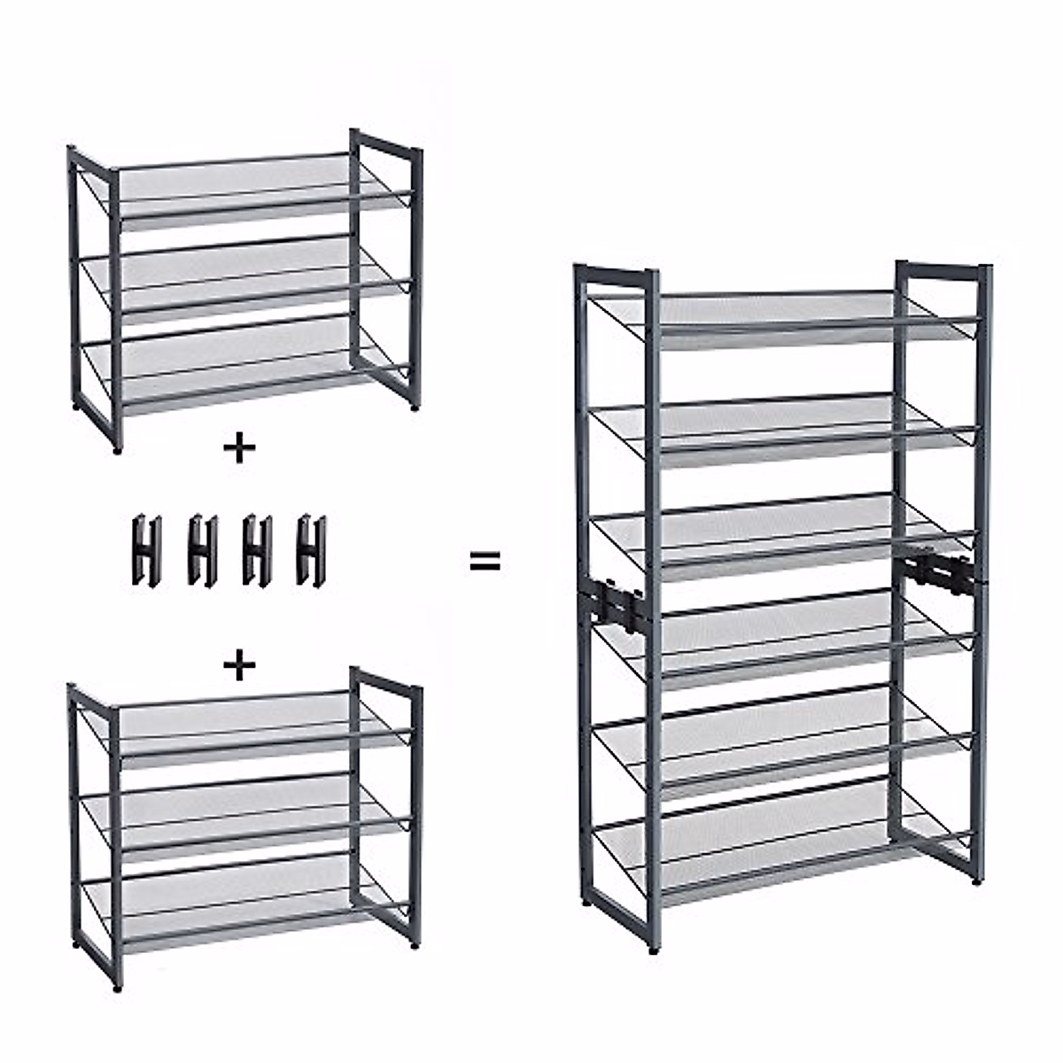SONGMICS Shoe Rack for Closet, 3-Tier Shoe Storage, Metal Shoe Organizer for Garage Entryway, Stackable Shoe Stand with Adjustable Flat or Angled Shelves, Holds 9-12 Pairs, Cool Gray ULMR03GB